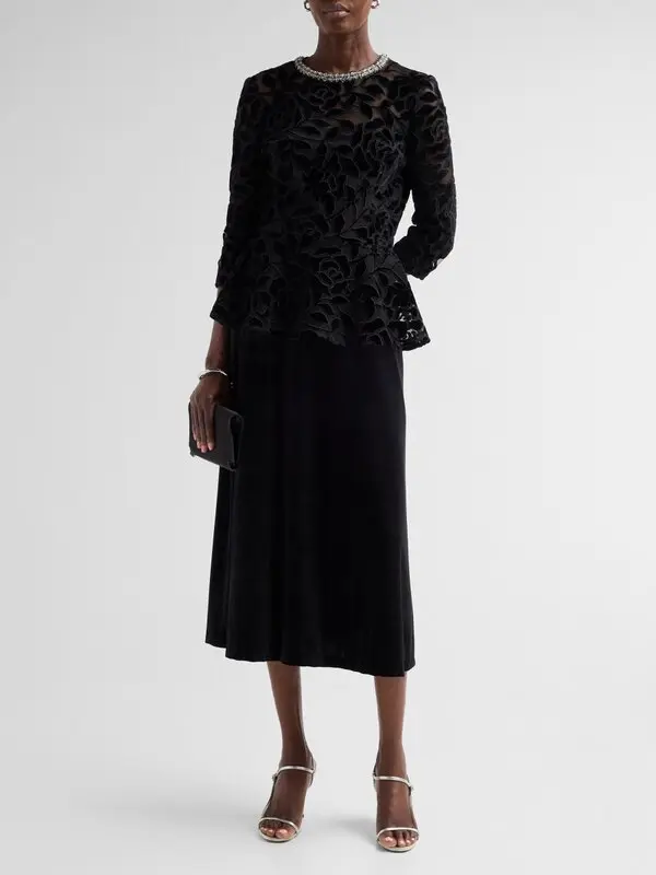 Rickie Freeman For Teri Jon Velvet Leaf Peplum Cocktail Dress