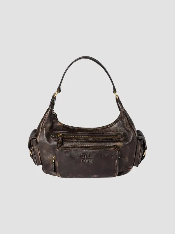 Miu Miu Pocket Nappa Leather Shoulder Bag - Brown