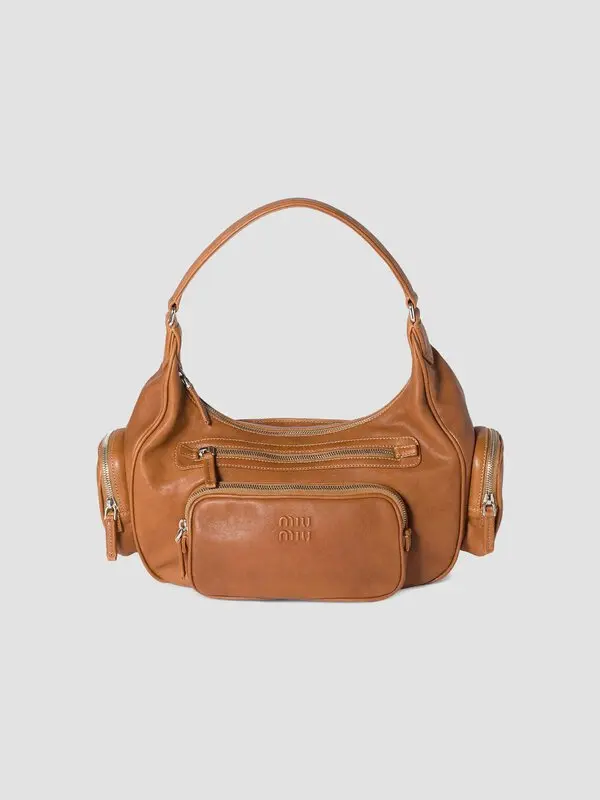 Miu Miu Pocket Nappa Leather Shoulder Bag - Brown