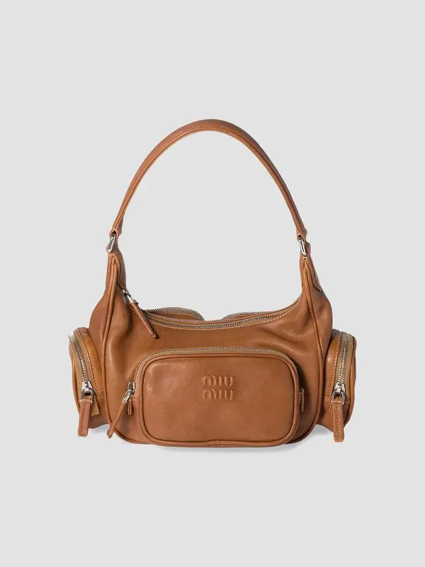 Miu Miu Pocket Nappa Leather Shoulder Bag - Brown