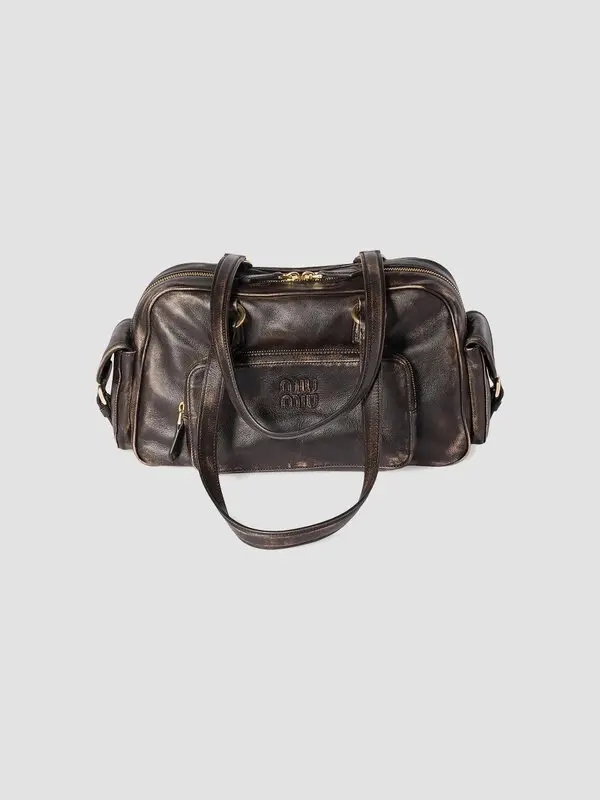 Miu Miu Pocket Nappa Leather Shoulder Bag - Brown
