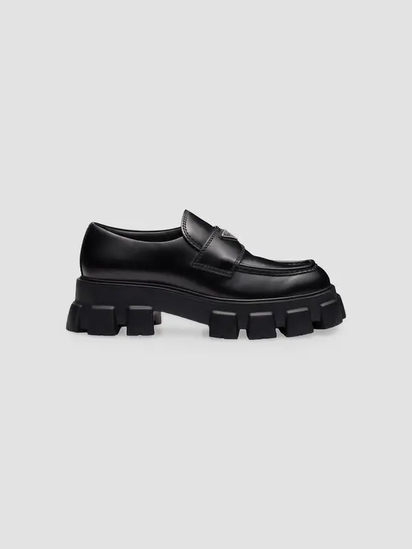 Prada Monolith Brushed Leather Loafers