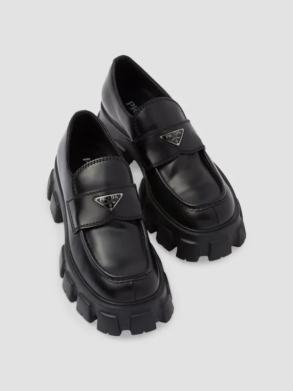 Prada Monolith Brushed Leather Loafers