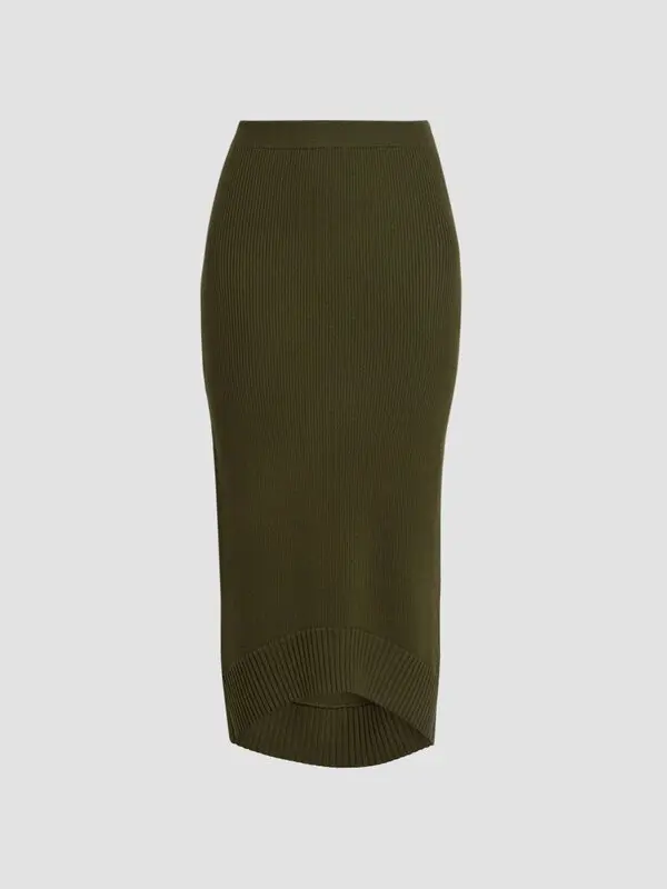 Victoria Beckham Wool-blend Ribbed High-low Midi Skirt - Marsh Green