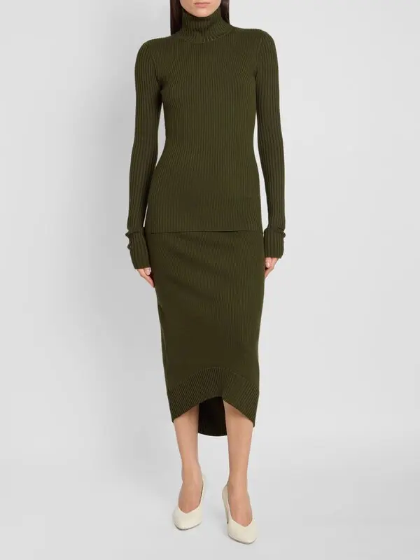 Victoria Beckham Wool-blend Ribbed High-low Midi Skirt