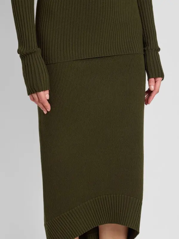 Victoria Beckham Wool-blend Ribbed High-low Midi Skirt