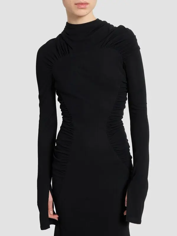 Victoria Beckham Gathered Long-sleeve Midi Dress