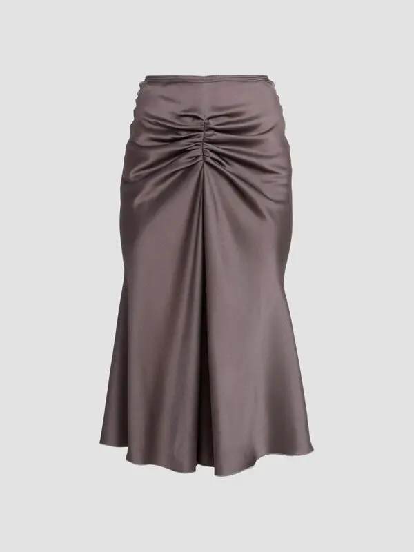Victoria Beckham Gathered Satin Midi-skirt - Ore