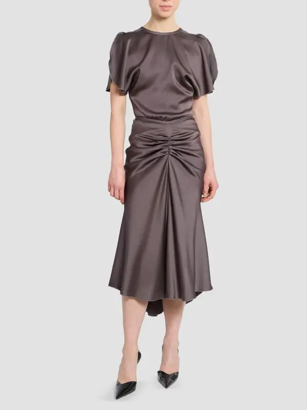 Victoria Beckham Gathered Satin Midi-skirt