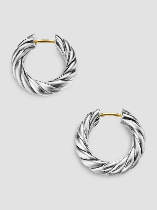 David Yurman Sculpted Cable Hoop Earrings In Sterling 18.6mm