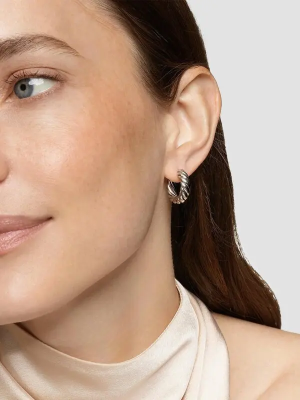David Yurman Sculpted Cable Hoop Earrings In Sterling 18.6mm
