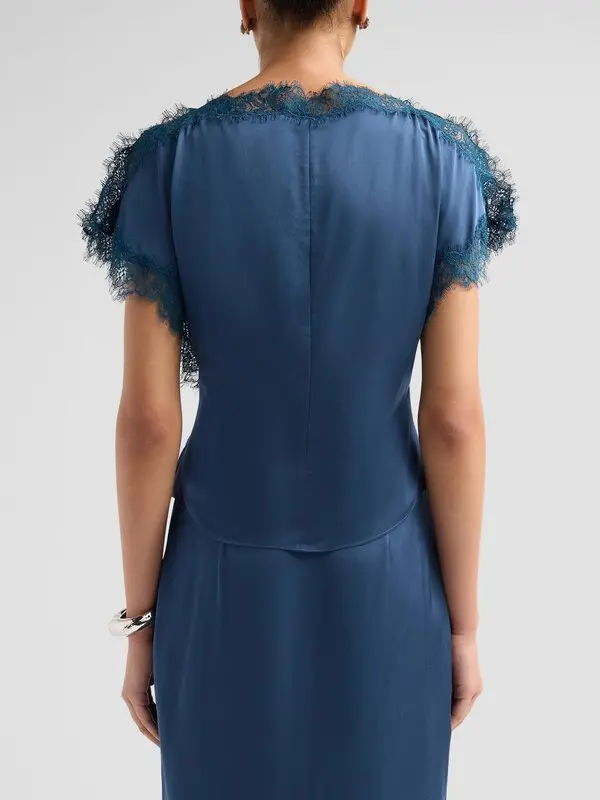 A.L.C. Luna Lace-trim Satin Top - Ash Blue