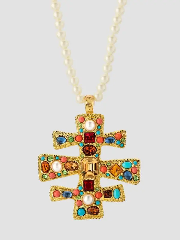 KENNETH JAY LANE 22k--plated, Imitation Pearl & Glass Crystal Pendant Necklace - Gold