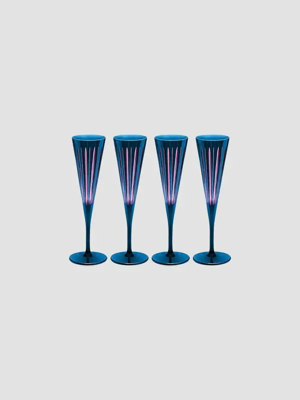 L'Objet Prism 4-piece Glass Champagne Flute Set - Blue