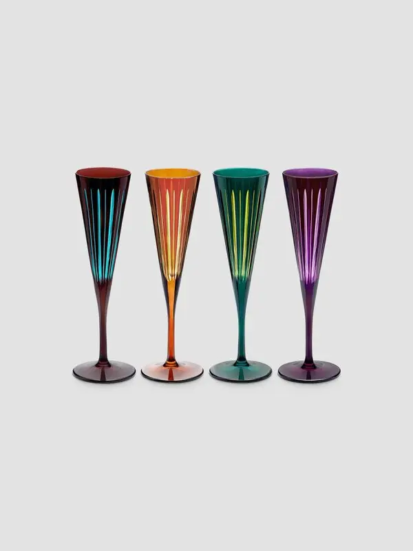 L'Objet Prism 4-piece Glass Champagne Flute Set - Multi