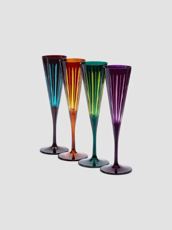 L'Objet Prism 4-piece Glass Champagne Flute Set - Multi