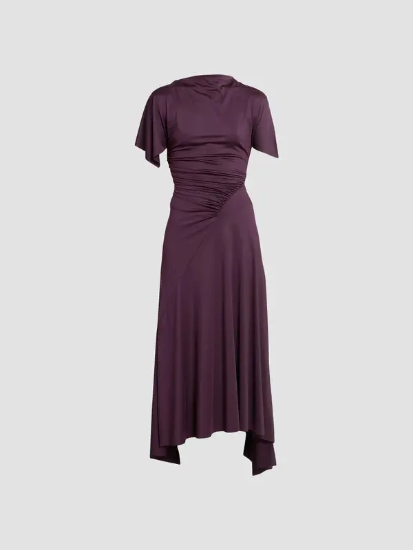 Victoria Beckham Asymmetric Ruched Midi Dress