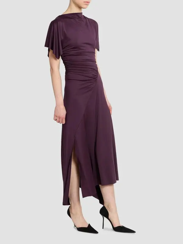 Victoria Beckham Asymmetric Ruched Midi Dress