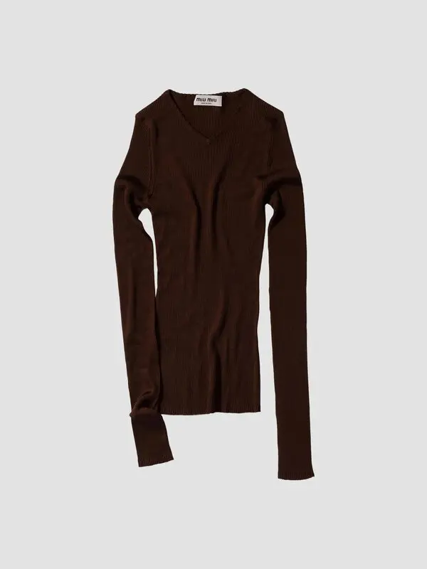 Miu Miu Silk V Neck Sweater - Brown