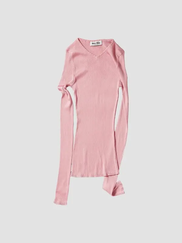 Miu Miu Silk V Neck Sweater - Pink