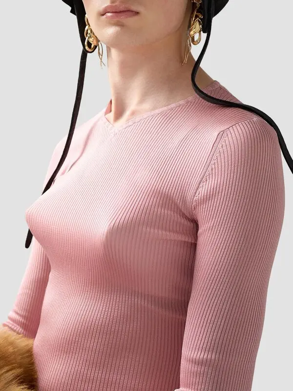 Miu Miu Silk V Neck Sweater - Pink