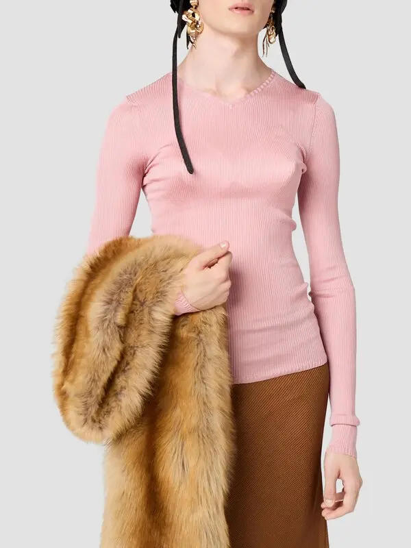 Miu Miu Silk V Neck Sweater - Pink