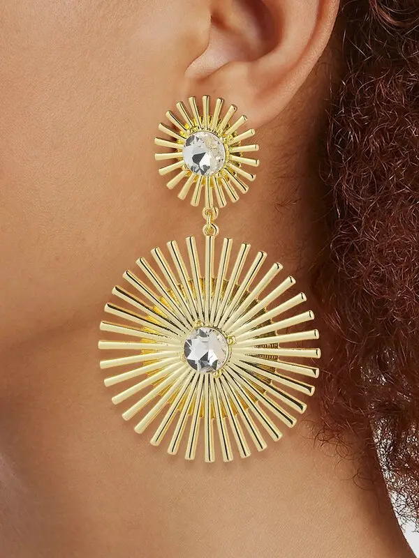 KENNETH JAY LANE Goldtone & Glass Crystal Sunburst Drop Earrings