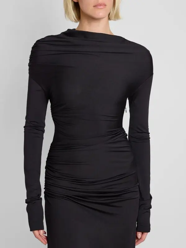 Victoria Beckham Draped Long-sleeve Column Gown