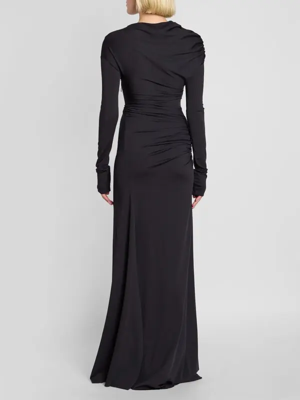 Victoria Beckham Draped Long-sleeve Column Gown