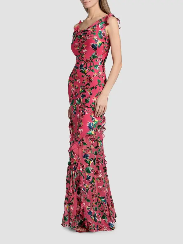 Saloni Seema Floral Asymmetric Ruffle Gown