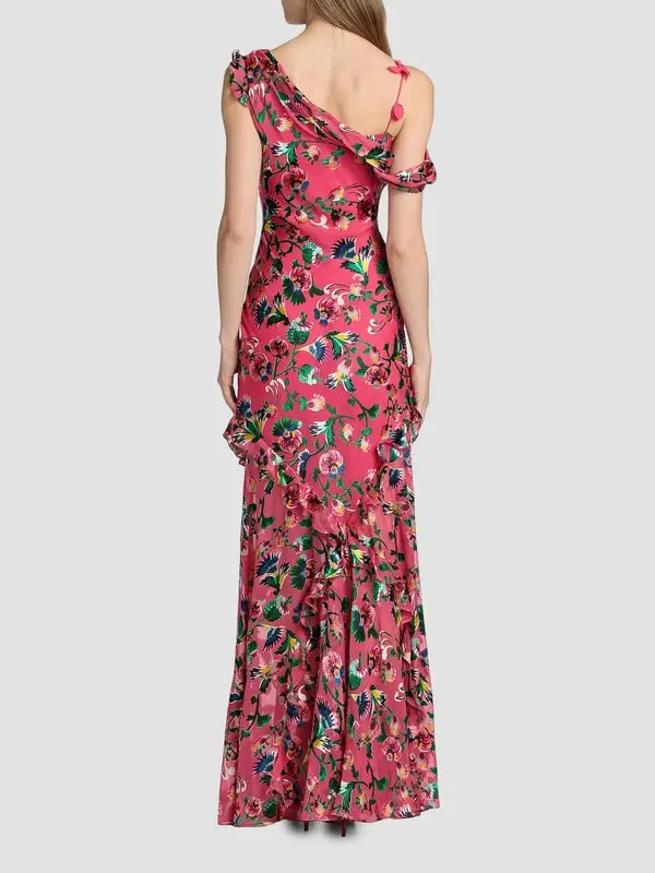 Saloni Seema Floral Asymmetric Ruffle Gown