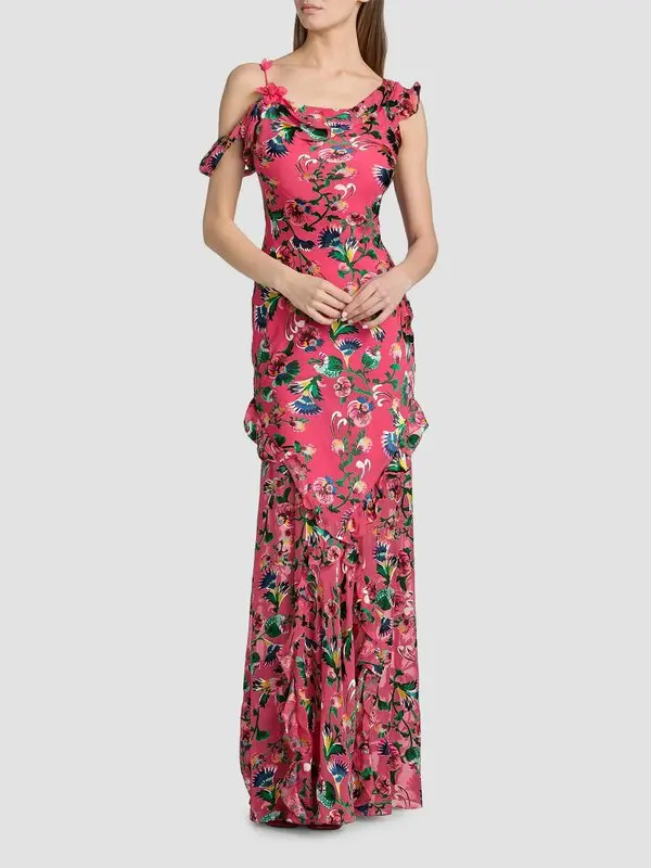 Saloni Seema Floral Asymmetric Ruffle Gown