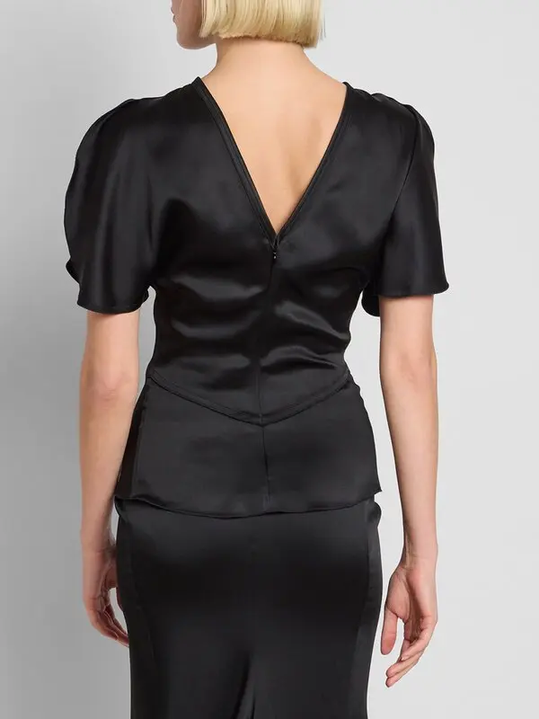 Victoria Beckham Bela Draped Satin Short-sleeve Top