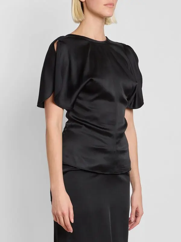 Victoria Beckham Bela Draped Satin Short-sleeve Top
