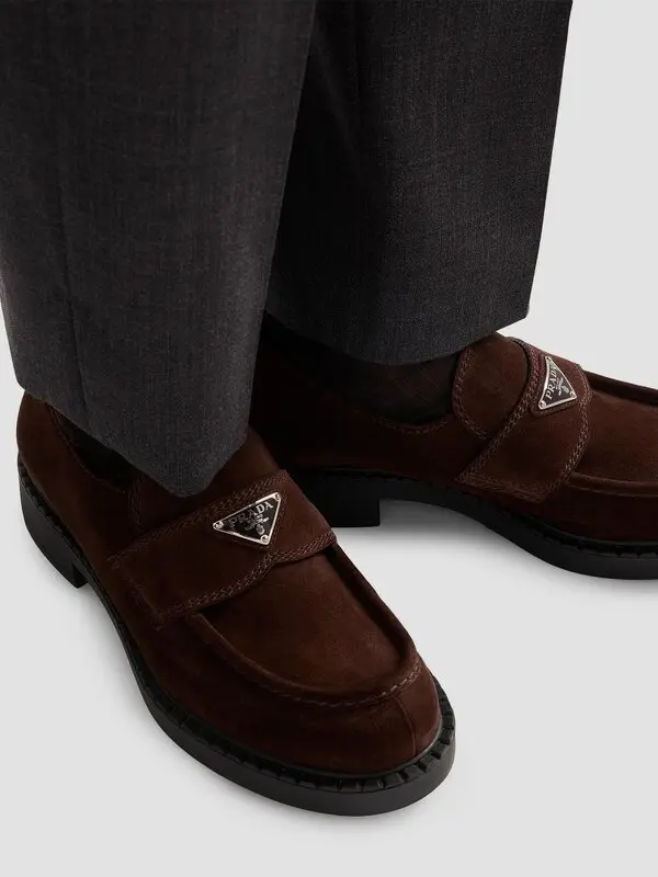 Prada Chocolate Suede Loafers - Brown
