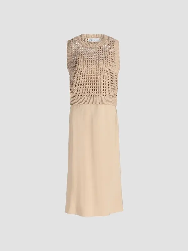 DH New York Mixed-media Cotton Midi-dress - Sandstone