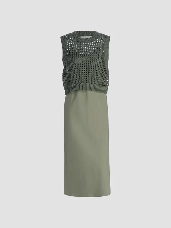 DH New York Mixed-media Cotton Midi-dress - Willow