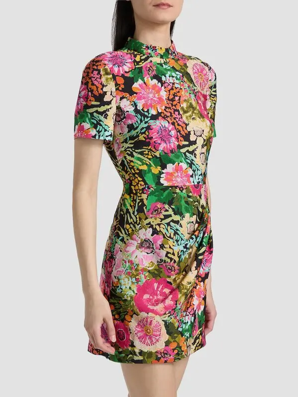 Saloni Floral Draped Minidress - Aster Fuchsia