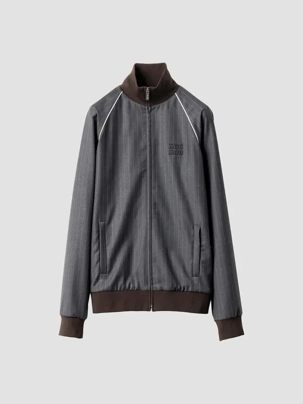 Miu Miu Pinstriped Zipper Blouson Jacket - Grey