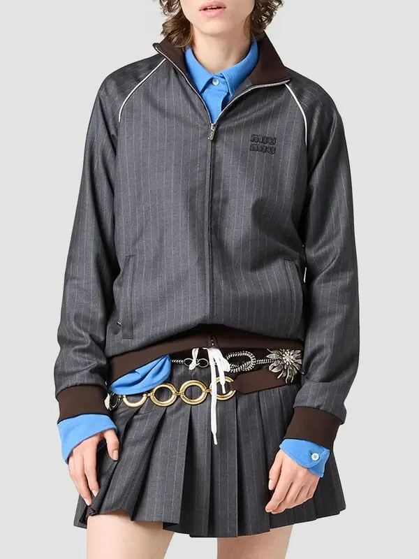 Miu Miu Pinstriped Zipper Blouson Jacket - Grey