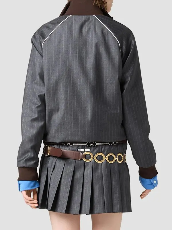 Miu Miu Pinstriped Zipper Blouson Jacket - Grey