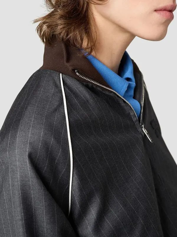 Miu Miu Pinstriped Zipper Blouson Jacket - Grey