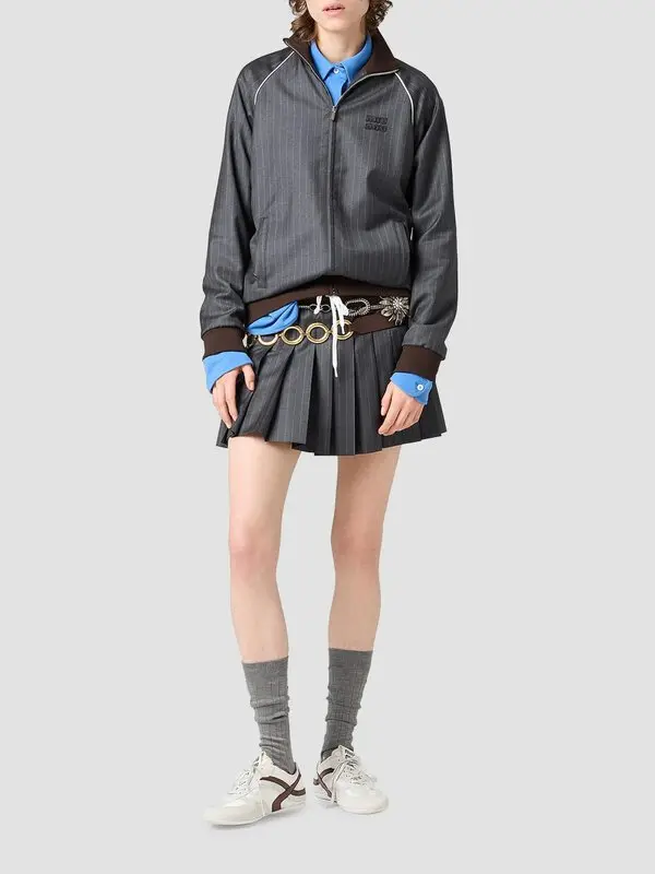 Miu Miu Pinstriped Zipper Blouson Jacket - Grey