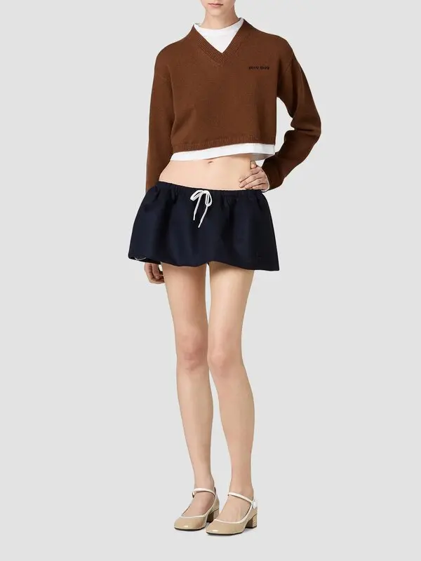 Miu Miu Cropped Cashmere V-neck Sweater