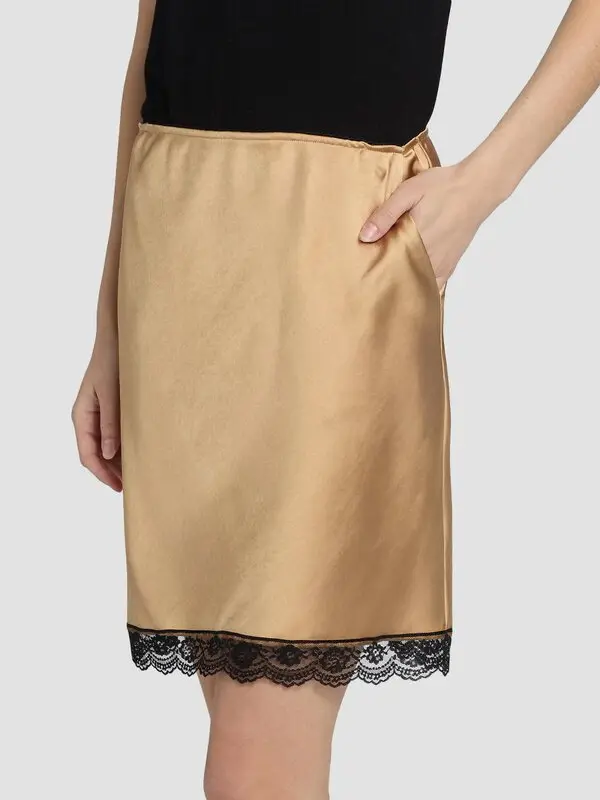 DH New York Candice Satin Lace-hem Miniskirt - Camel Combo