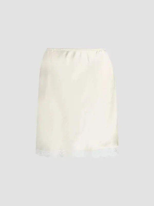 DH New York Candice Satin Lace-hem Miniskirt - Ivory Combo