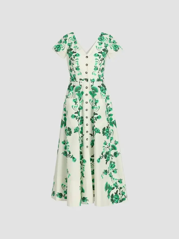 Saloni Zoey Floral Button-front Midi-dress - Saffier Vines