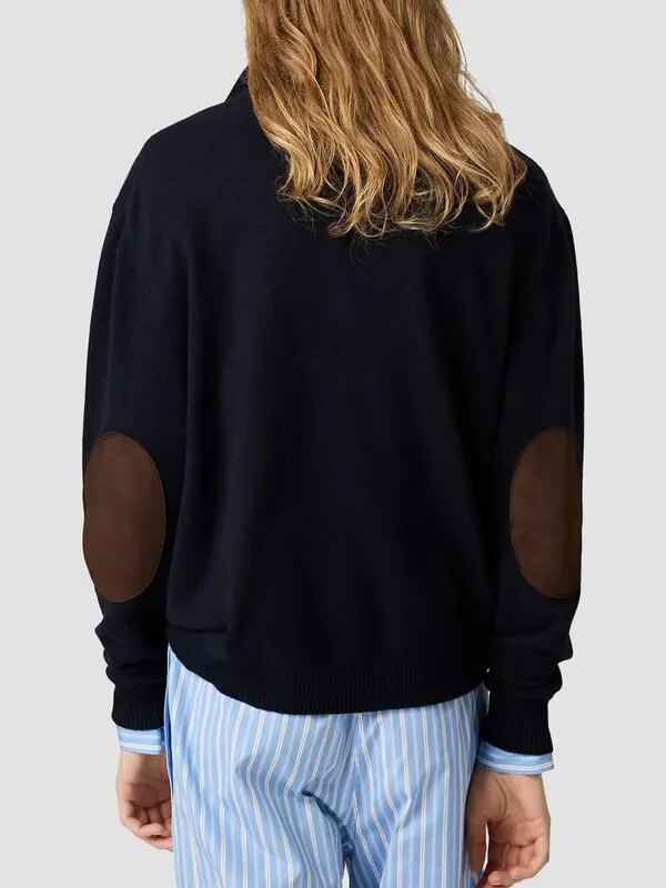 Miu Miu Cashmere And Leather Zipper Sweater - Blue