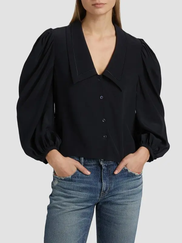 FRAME The Sailor Silk Long-sleeve Blouse
