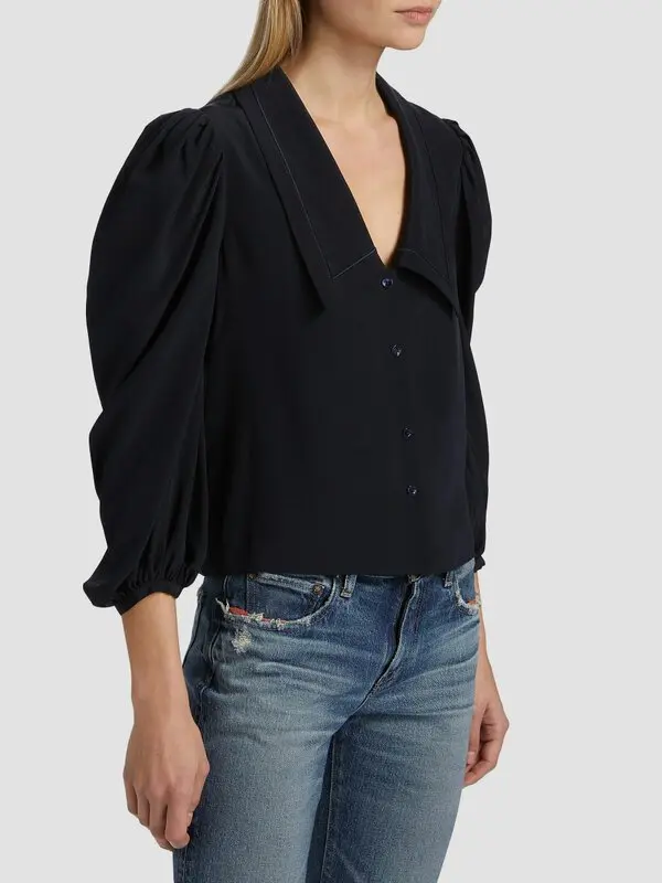 FRAME The Sailor Silk Long-sleeve Blouse